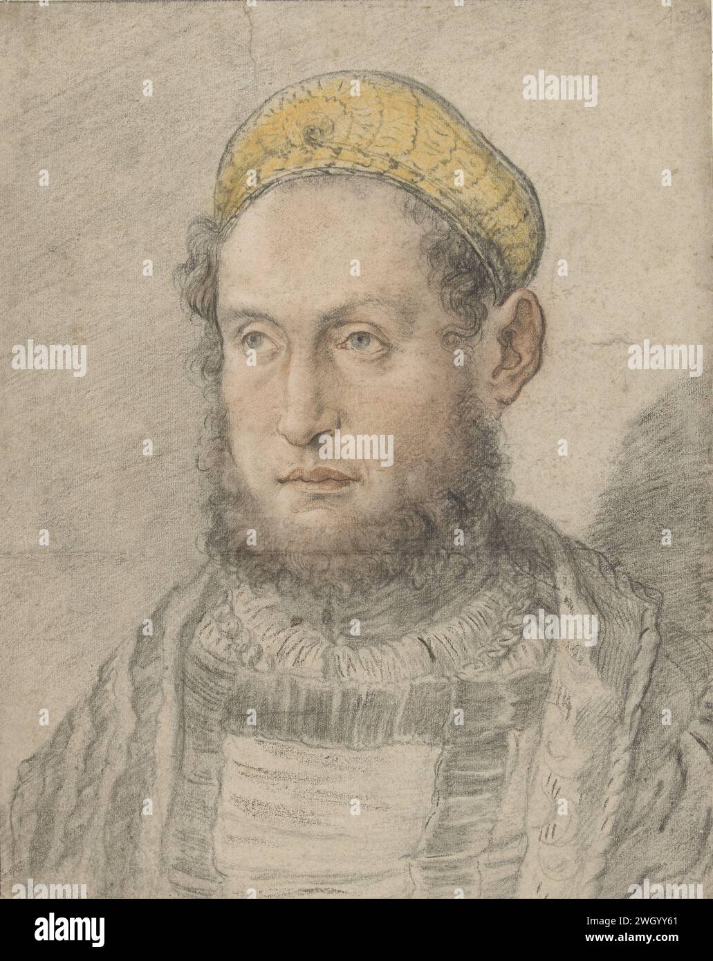 Portrait of a distinguished man with beard and gold -colored hat, Hans ...
