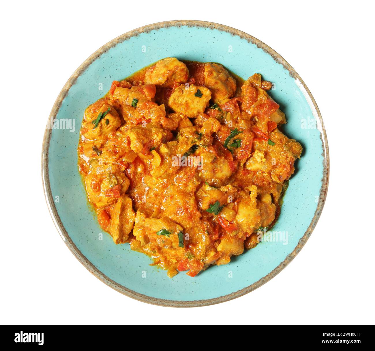Delicious chicken curry isolated on white, top view Stock Photo - Alamy