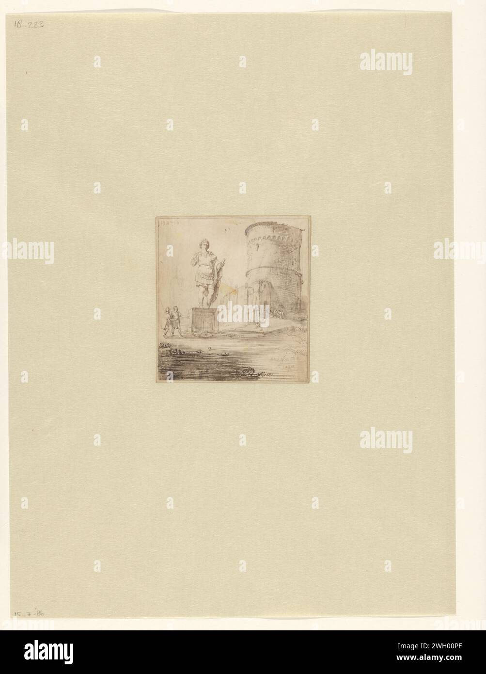 Roman statue and Ruins, Jan Linsen, 1630 drawing parchment (animal ...