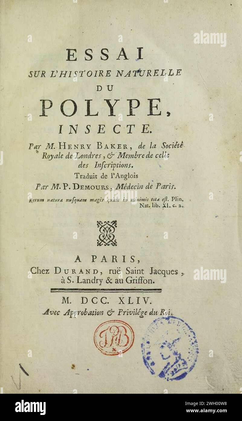 Baker, Henry – Attempt towards a natural history of the polype, 1744 ...