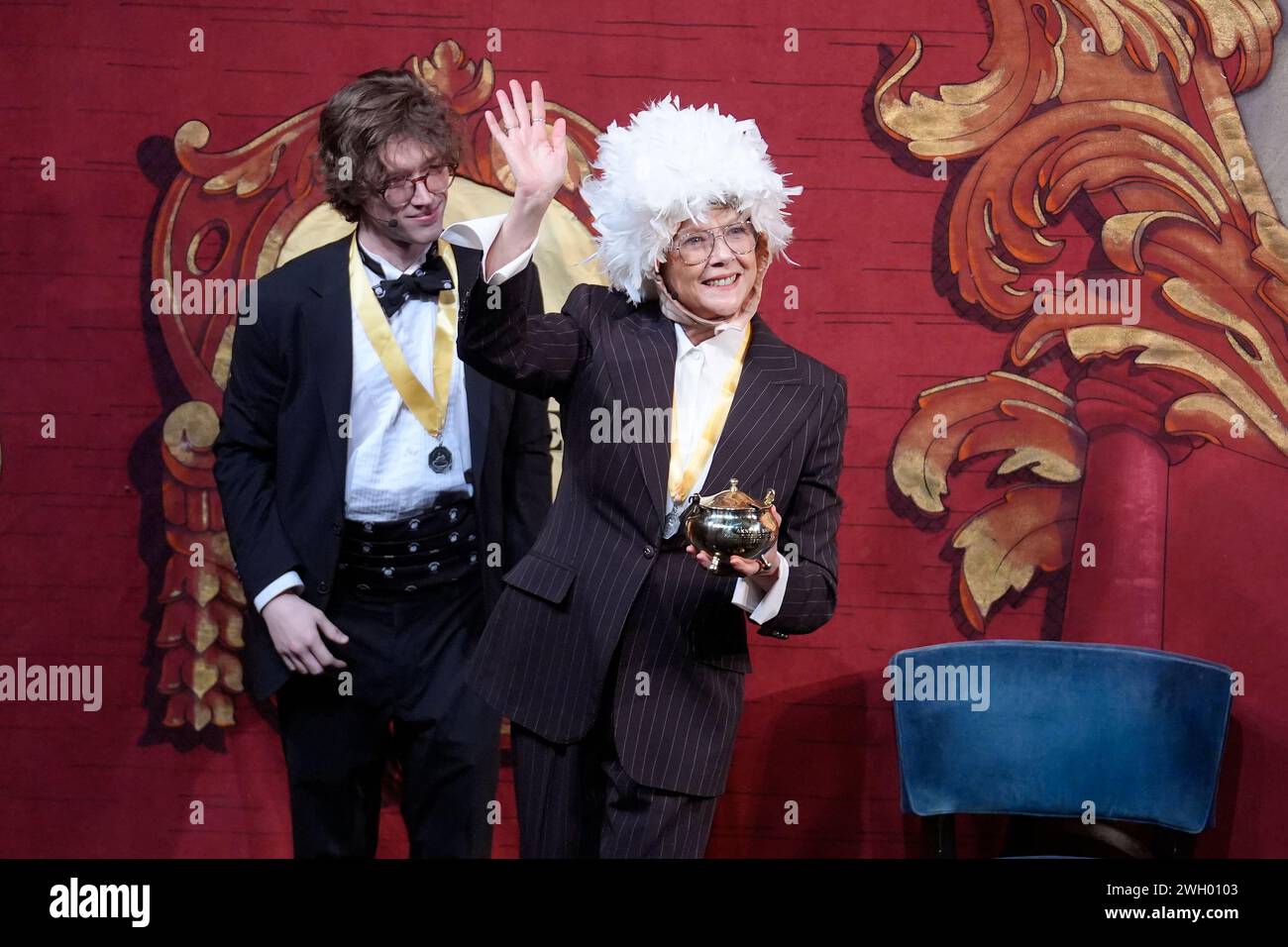 Actor Annette Bening, Hasty Pudding 2024 Woman of the Year, holds the ...