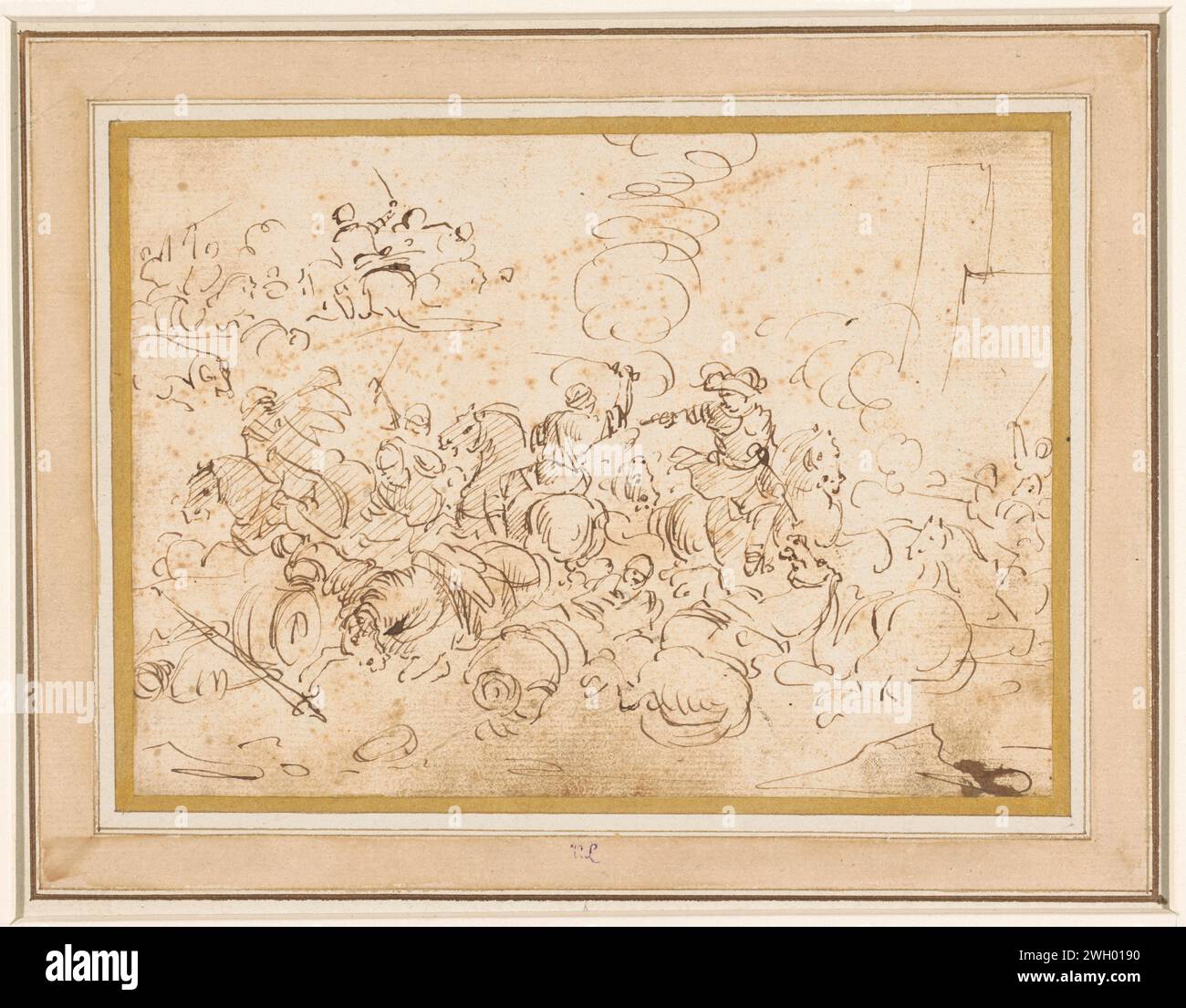 Ruiter fight, Jacques Courtois, 1631 - 1676 drawing paper. ink pen ...