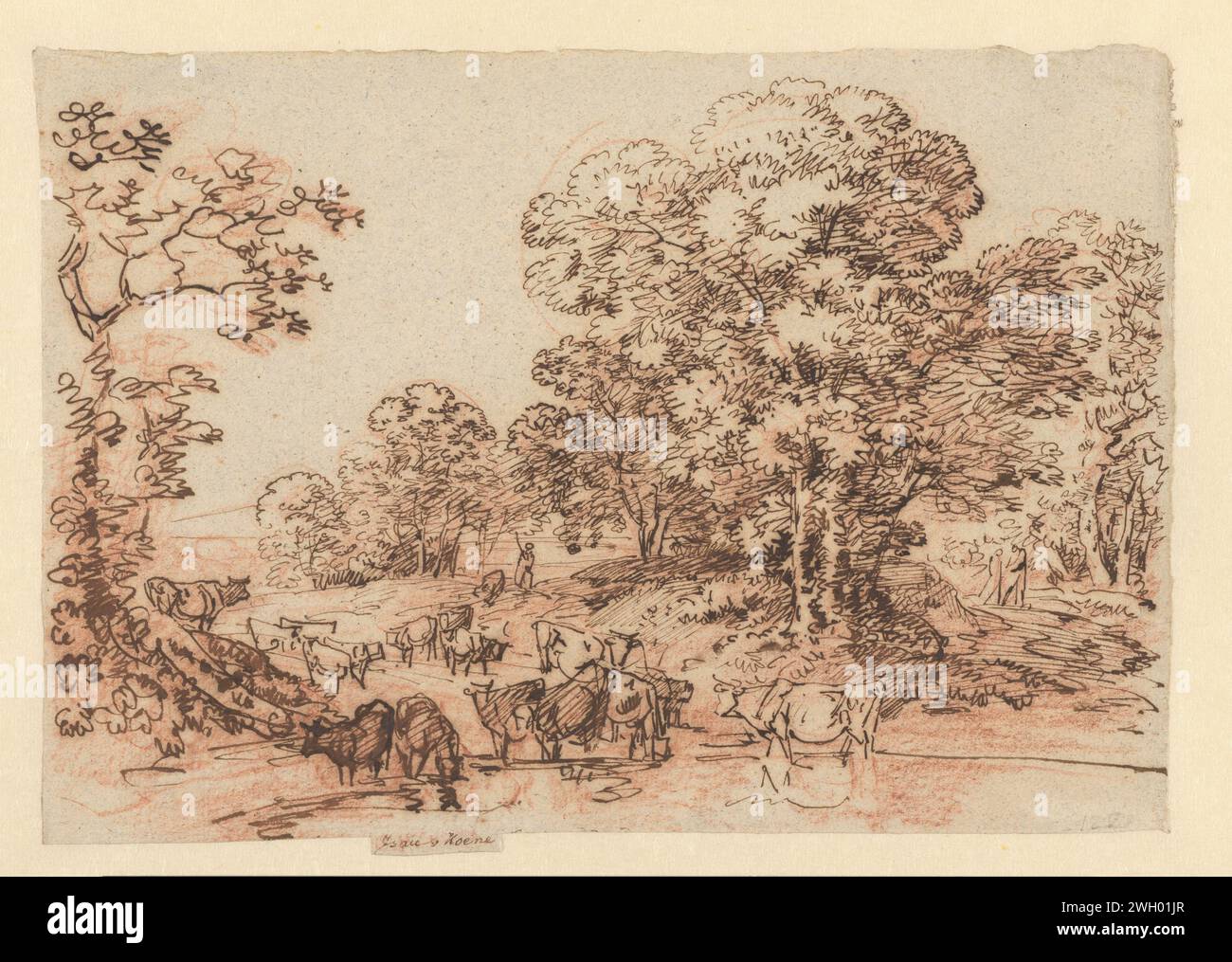 Cattle at a water, Isaac Koene, 1647 - 1713 drawing paper. ink. chalk ...