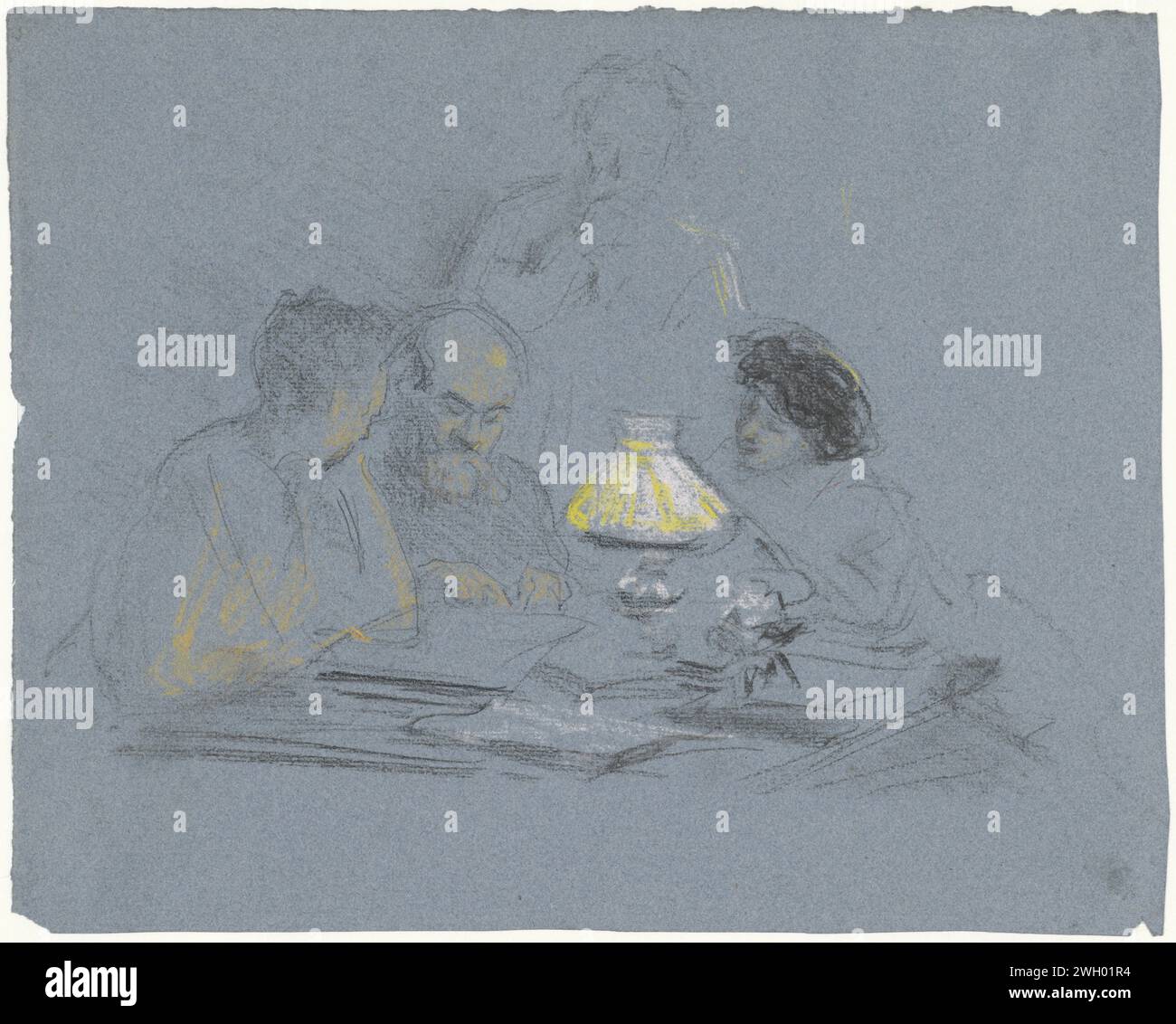 A. Grandmont and three figures, reading by Lamp Lavery, Bramine ...