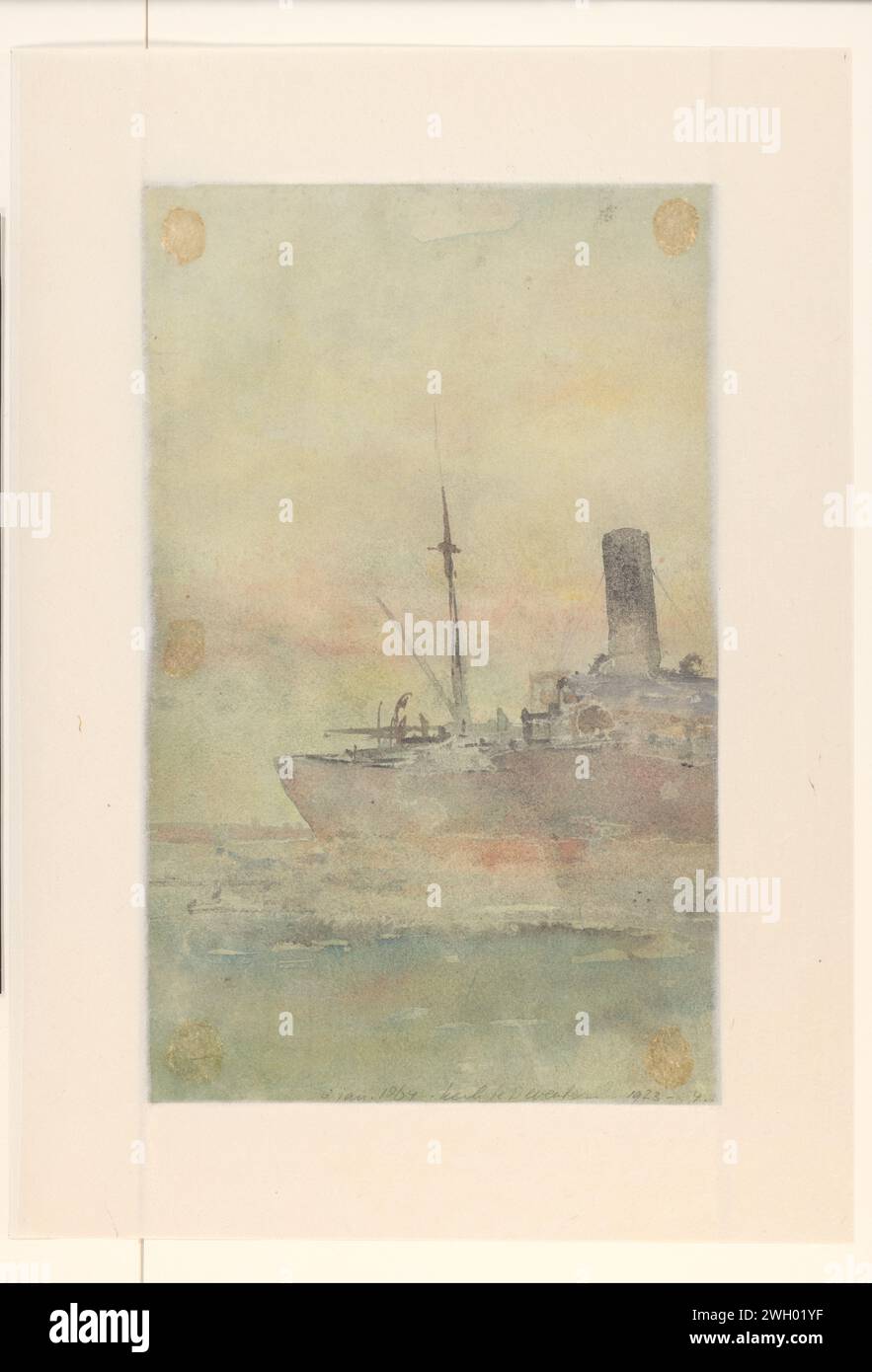 Steamship (fragment), Jan van der Linde, 1874 - 1923 drawing paper ...