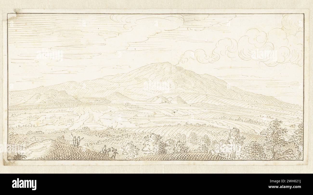 View of the Volcano Etna, Johan Teyler, 1679 - 1683 drawing paper. ink ...
