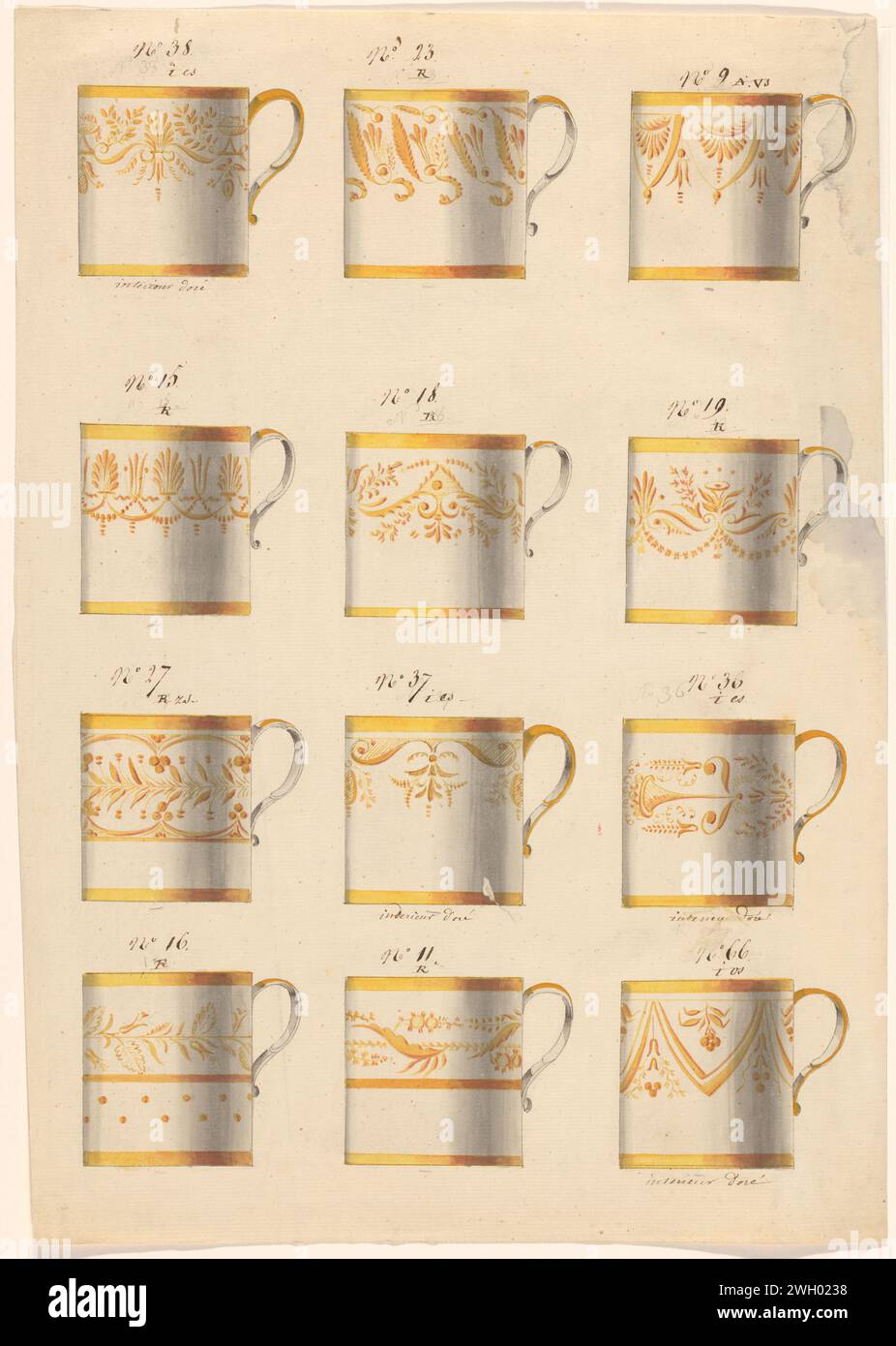 Design for the painting of twelve porcelain coffee heads, c. 1800 - c ...