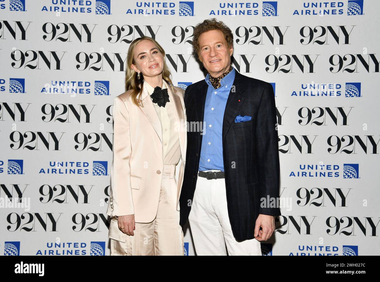 Emily Blunt, left, and 92NY Talks chairman Tom Kaplan pose together ...