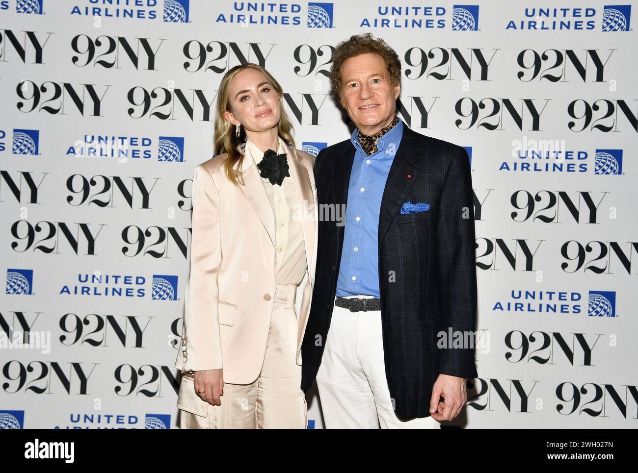 Emily Blunt, left, and 92NY Talks chairman Tom Kaplan pose together ...