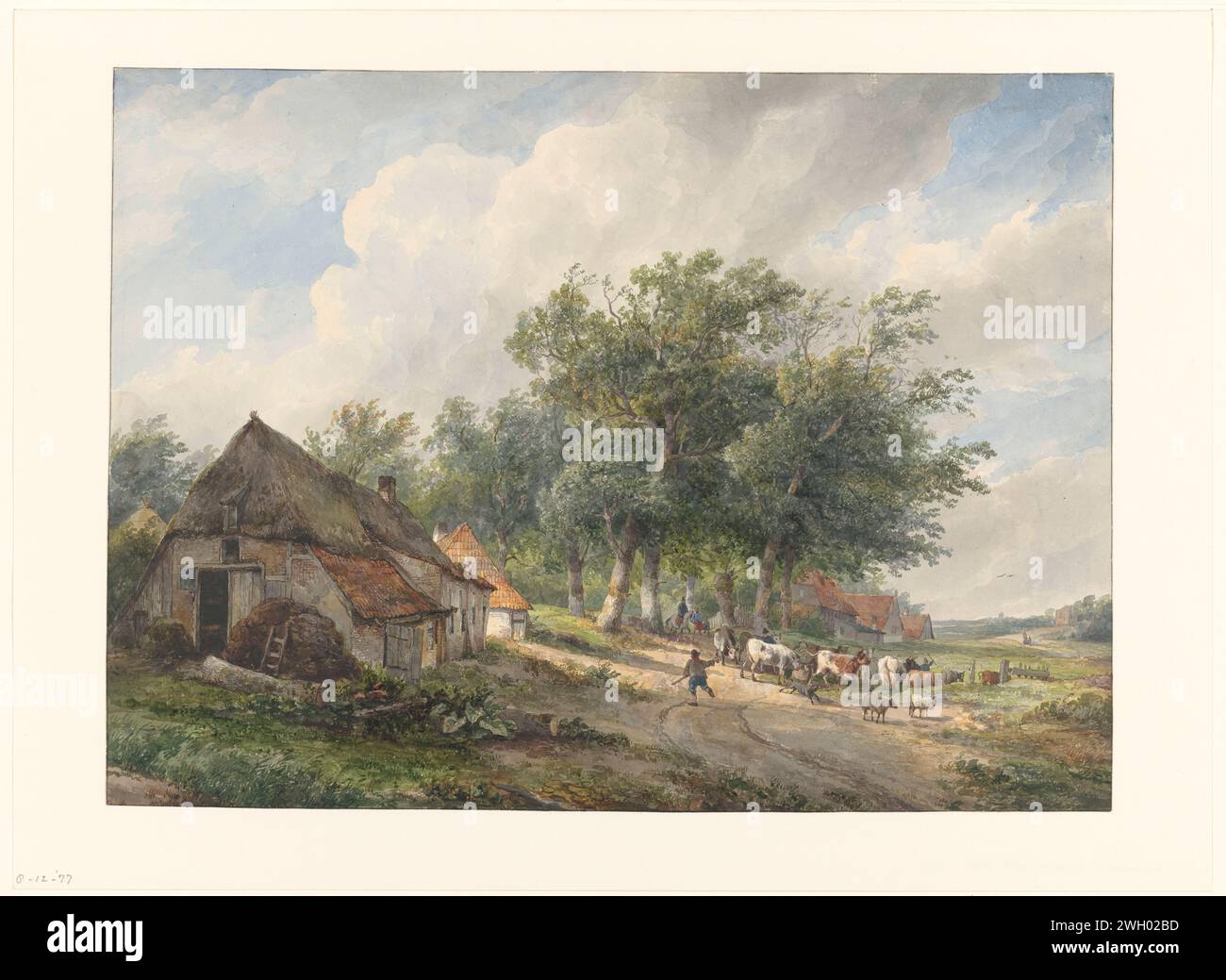 Landscape with farms and cattle, Wijnand Nuijen, 1823 - 1839 drawing ...