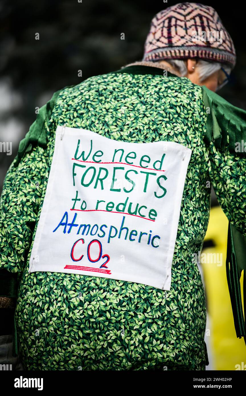 Photo showing sign about importance of forests in climate change hi-res ...