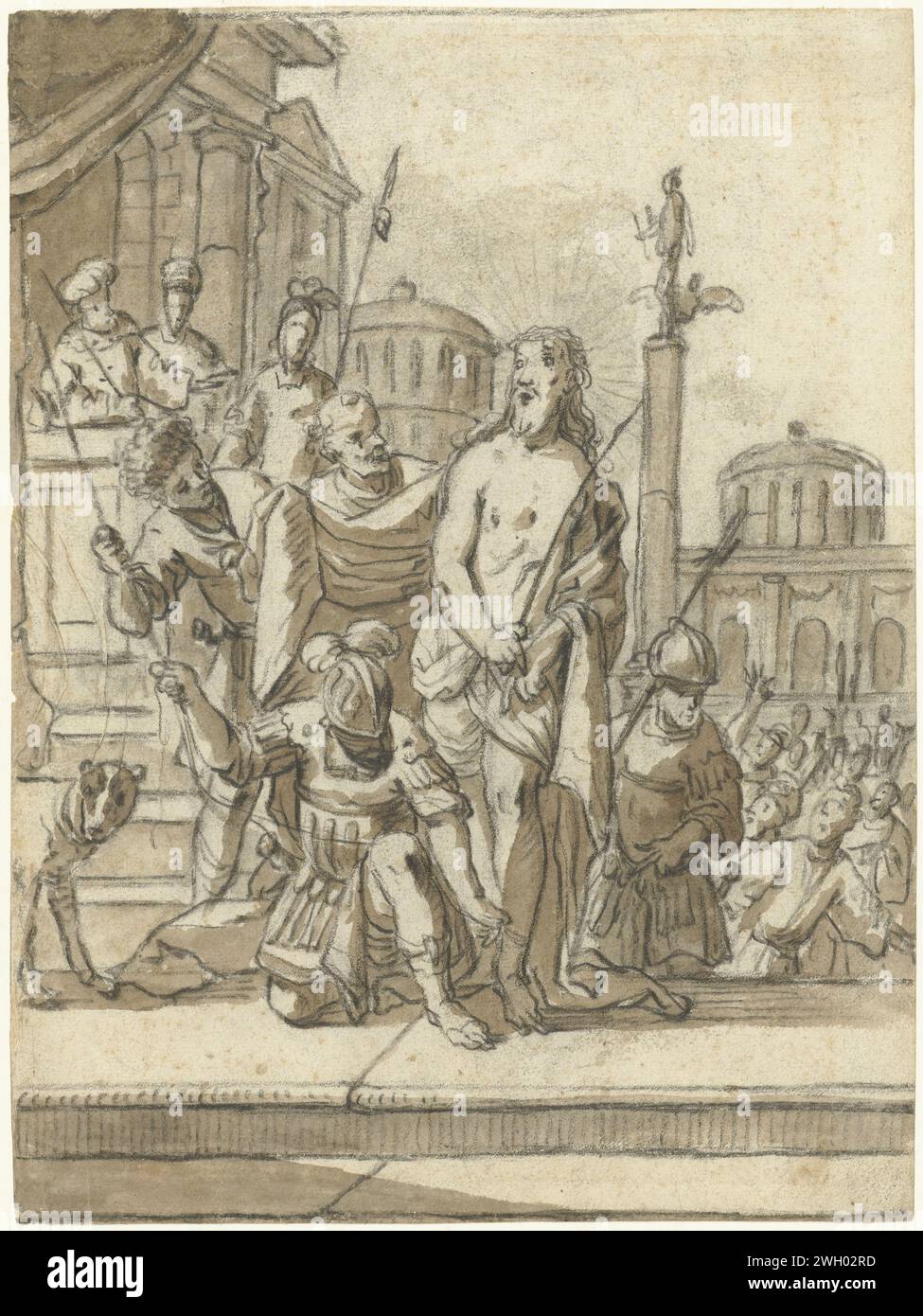 Ecce Homo, anonymous, 1600 - 1699 drawing paper. chalk brush Christ ...
