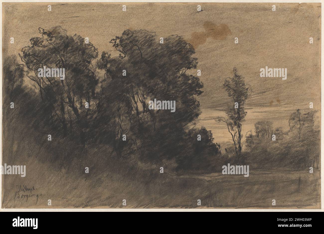 Landscape in Borger, Johannes Gijsbert Vogel, 1890 drawing paper. chalk ...