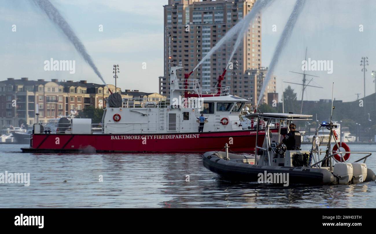 Baltimore fireboat John Frazier celebrates fleet week (cropped Stock ...