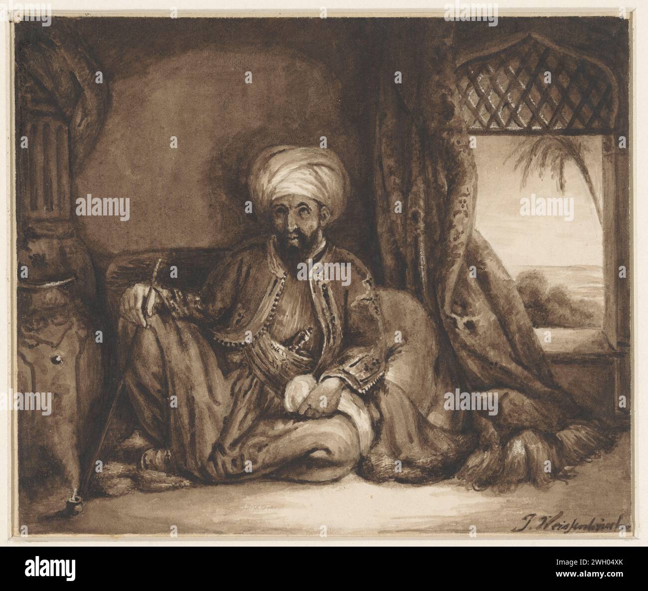 Sitting Eastern man with Pijp, Jan Weissenbruch, 1832 - 1880 drawing ...