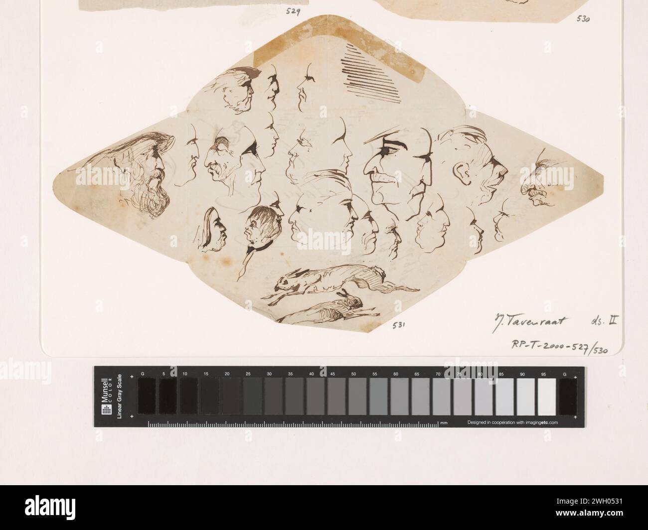 Koppen and Hazen, Johannes Taventrate, 1840 - 1880 drawing Haas and heads. Signed on the back of ...