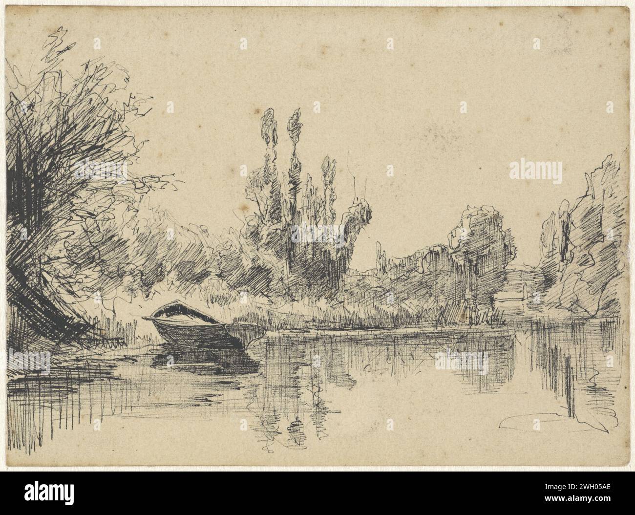 River landscape, Coen Metzelaar, 1855 - 1881 drawing paper. ink pen ...
