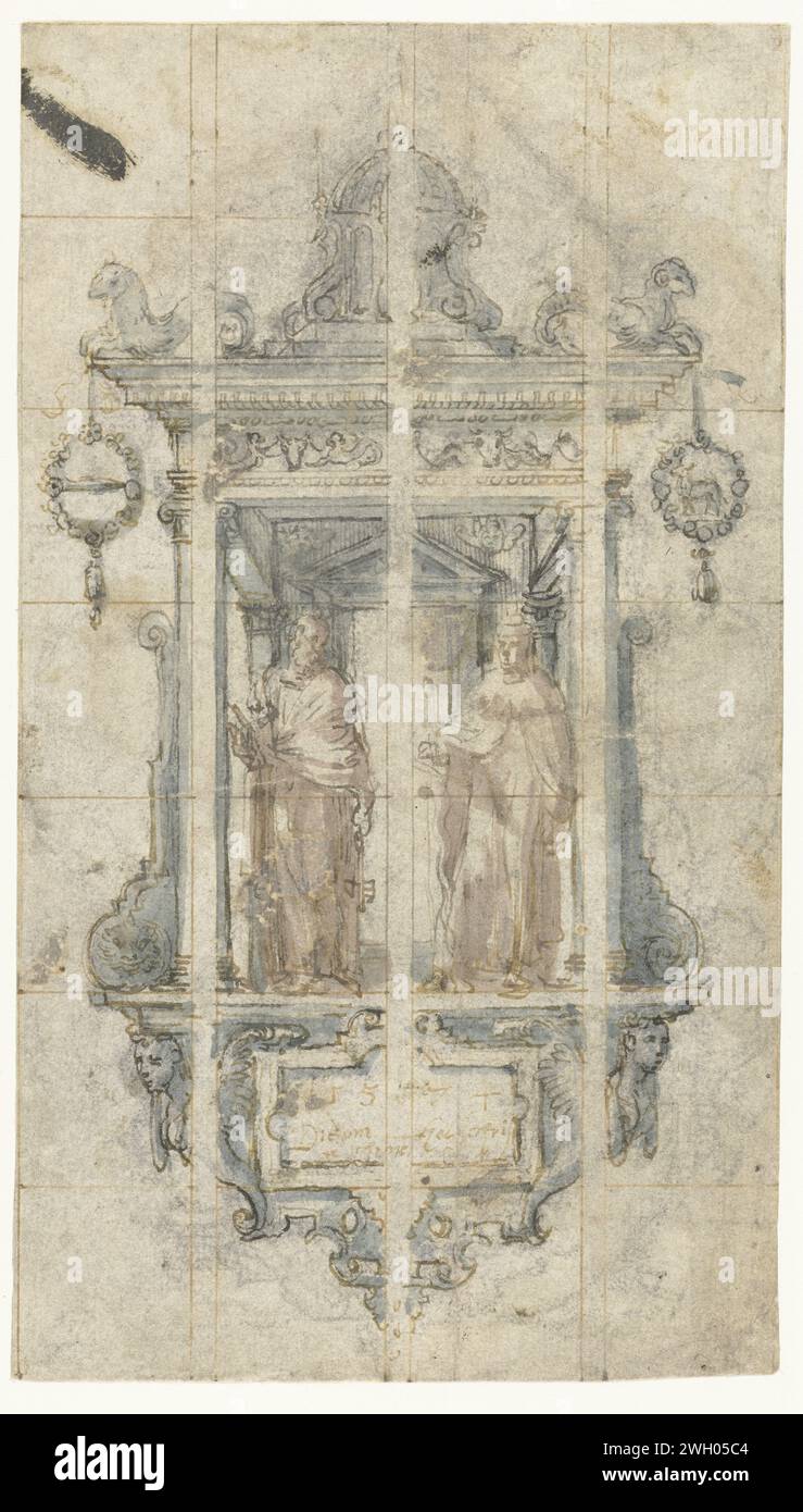 Peter and Paul, Anonymous, 1574 drawing Design for a window of stained ...