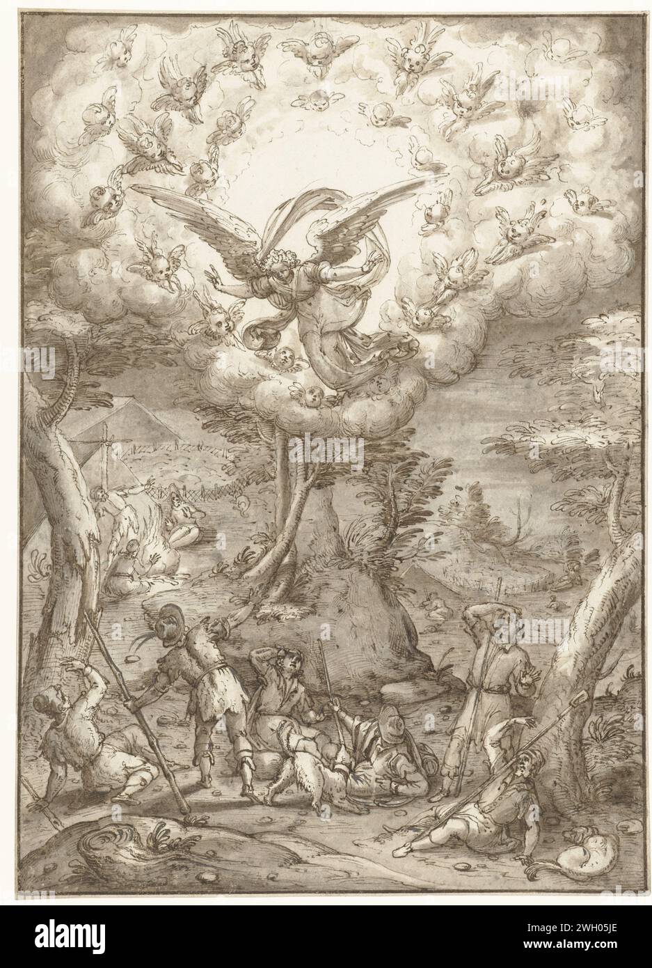 Procedure to the Shepherds, Peter de Witte, 1559 - 1586 drawing paper ...