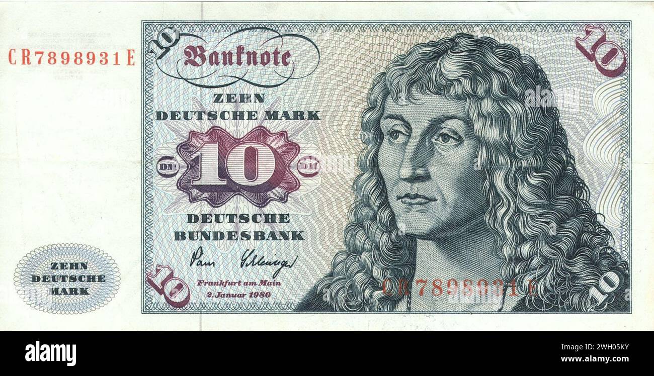 Banknote mit dem Nominalwert 10 Deutsche Mark (Serie 1961), Wertseite ...