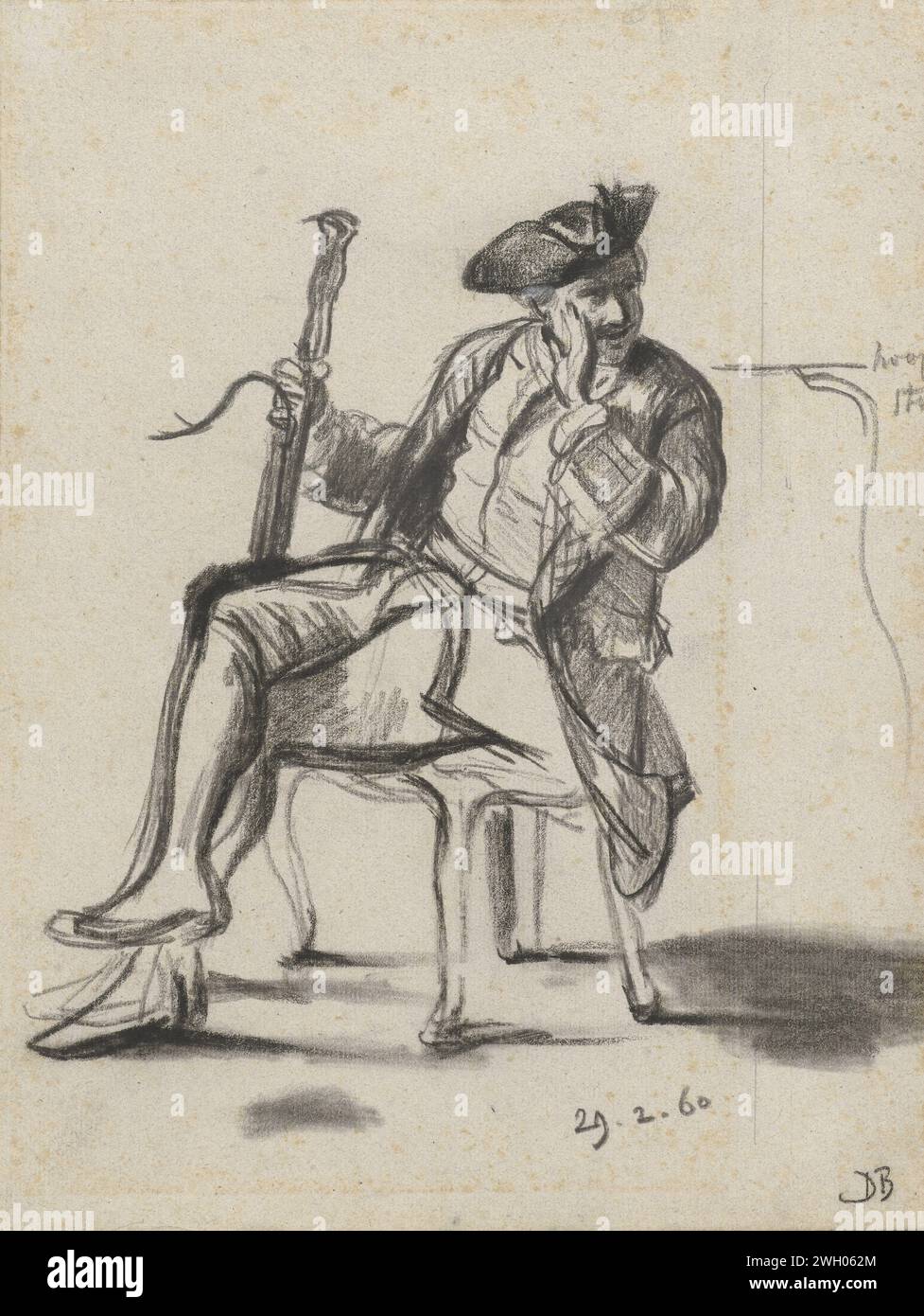 Sitting man with Fagot, David Bles, 1860 drawing paper. chalk one ...