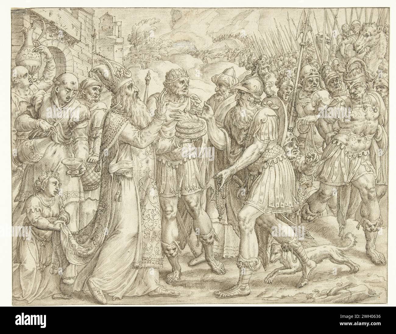 Abraham and Melchizedek, Gerard van Groeningen, 1560 - 1580 drawing On ...