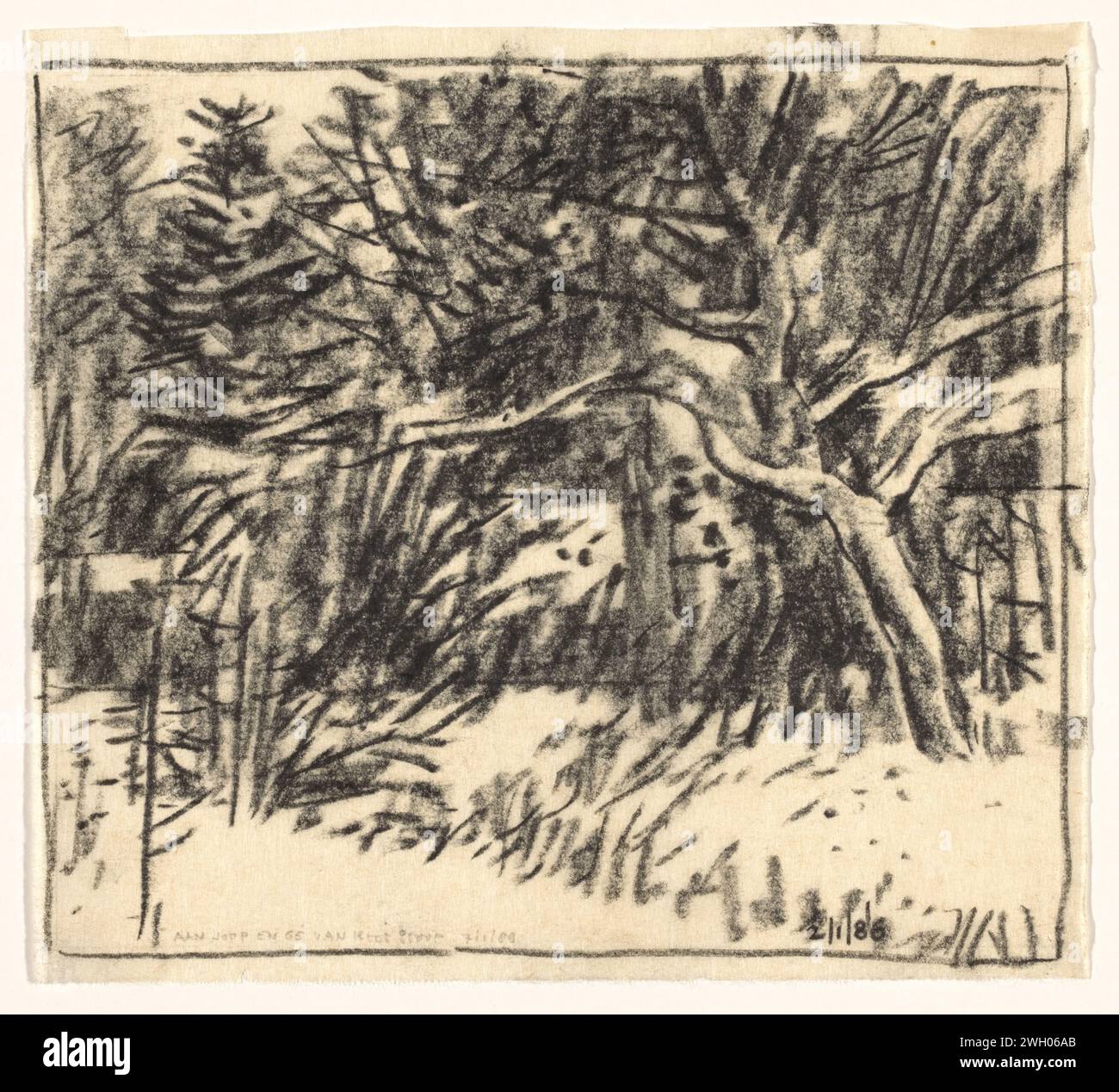 Bush crop and trees, 1986 drawing paper. groups of trees Stock Photo ...