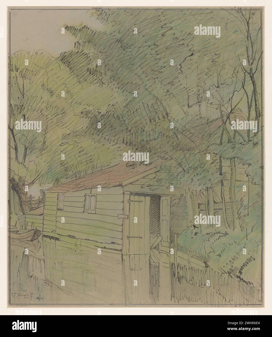 Boothuis under trees on the Boerenwetering in Amsterdam, Frits Hubeek ...