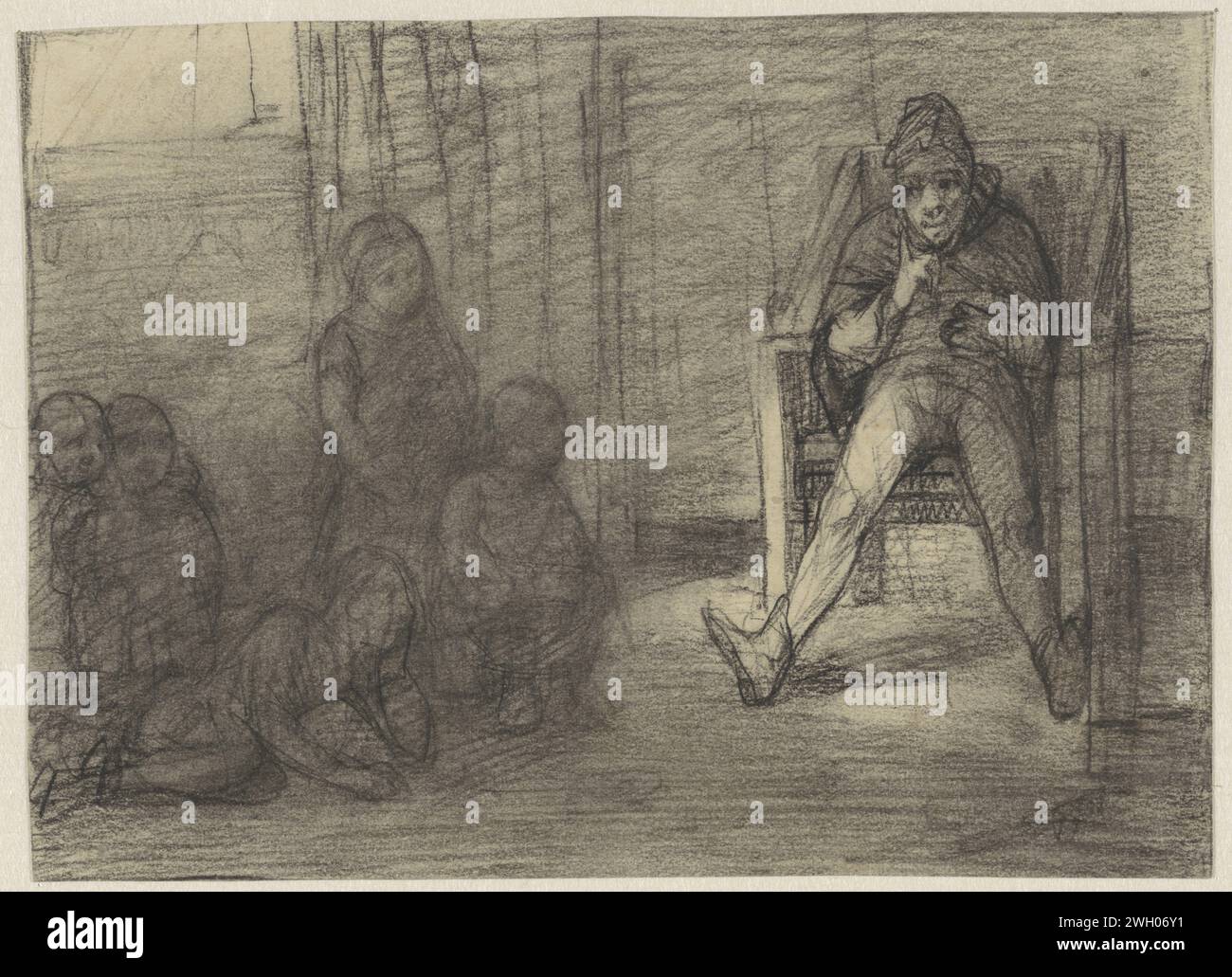 Man is telling children, Jac van Looij, 1865 - 1930 drawing paper ...