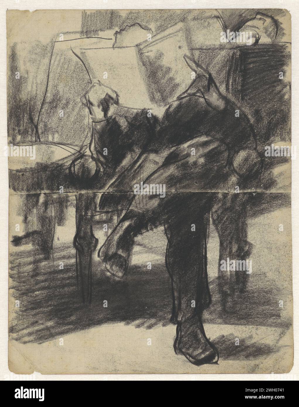 Newspaper reader, Jac van Looij, 1865 - 1930 drawing chalk reading ...