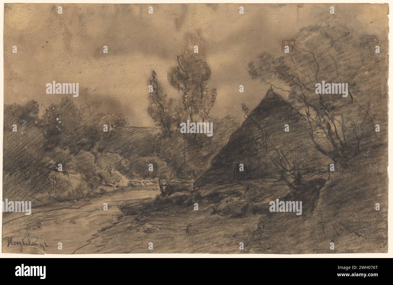 Landscape in Hooghalen, Johannes Gijsbert Vogel, 1892 drawing paper ...