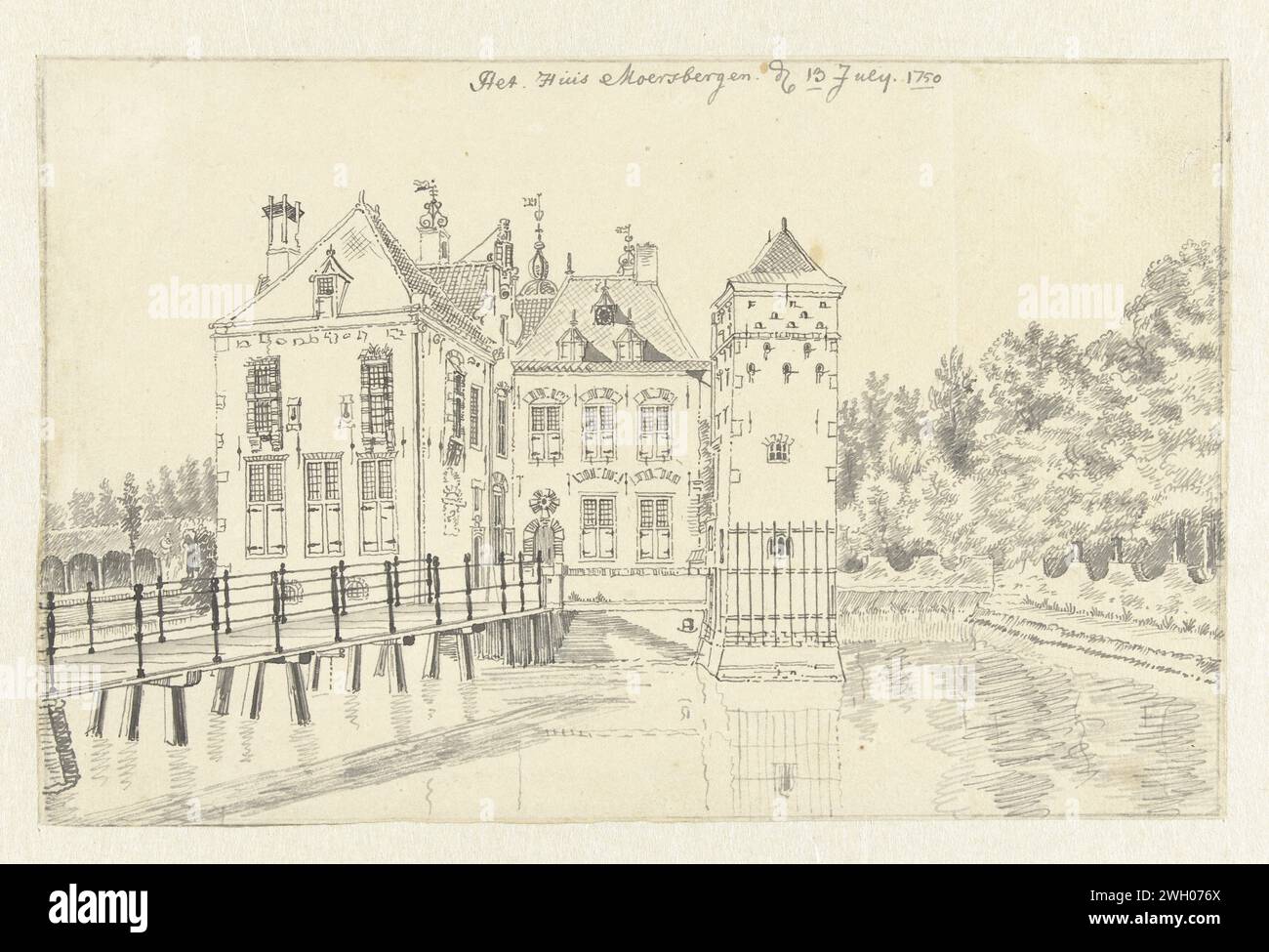 Het Huis Moersbergen, Jan de Beijer, 1750 drawing paper. ink pen castle ...