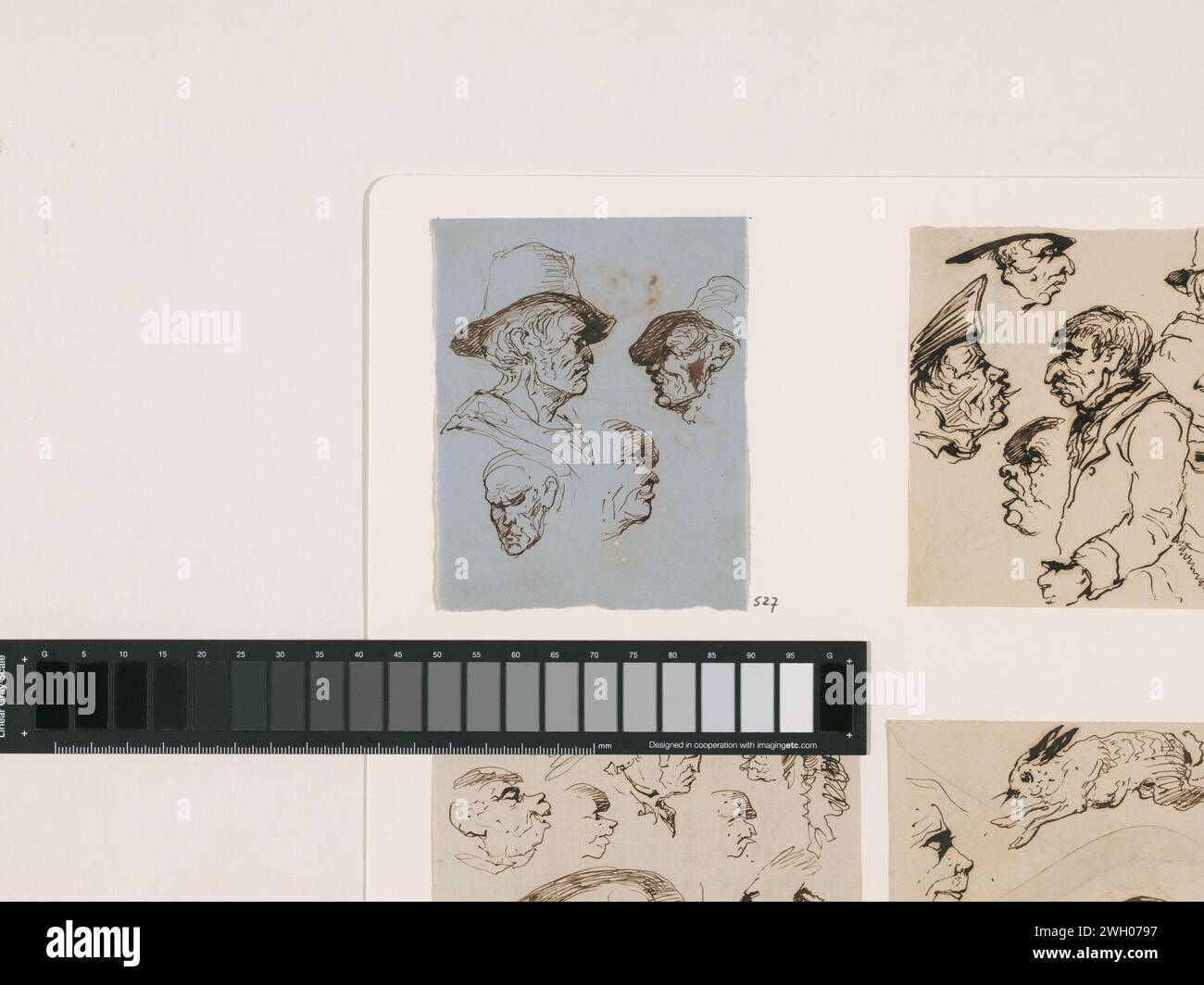 Vier Koppen, Johannes Taventrate, 1840 - 1880 drawing paper. ink pen ...