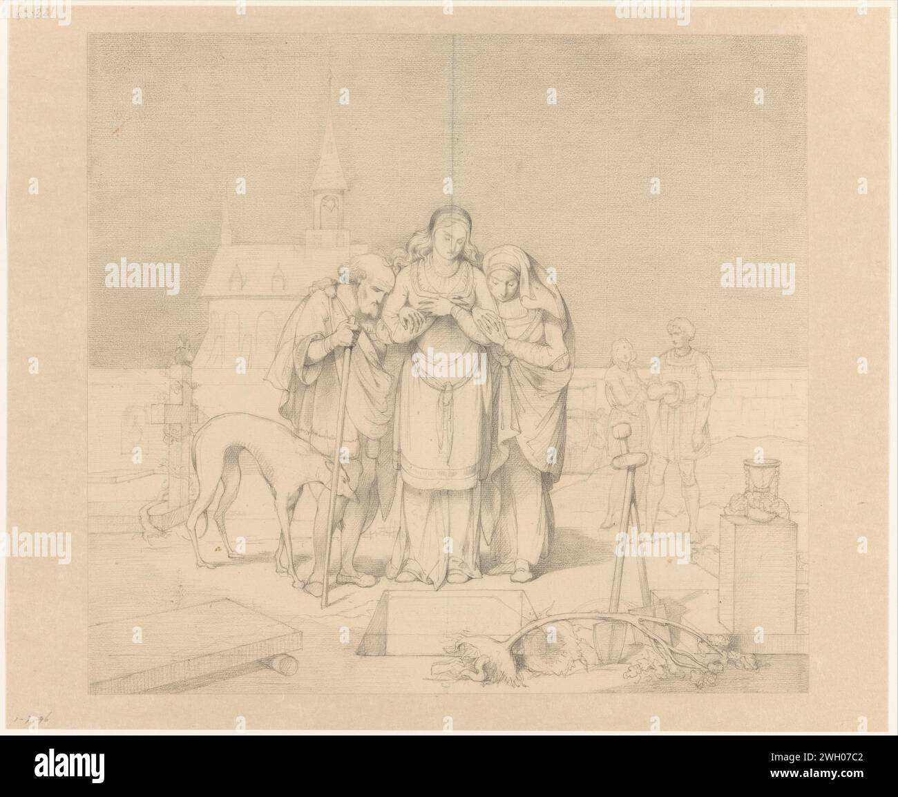 Scene from a medieval story: the parents and wife of the deceased ...