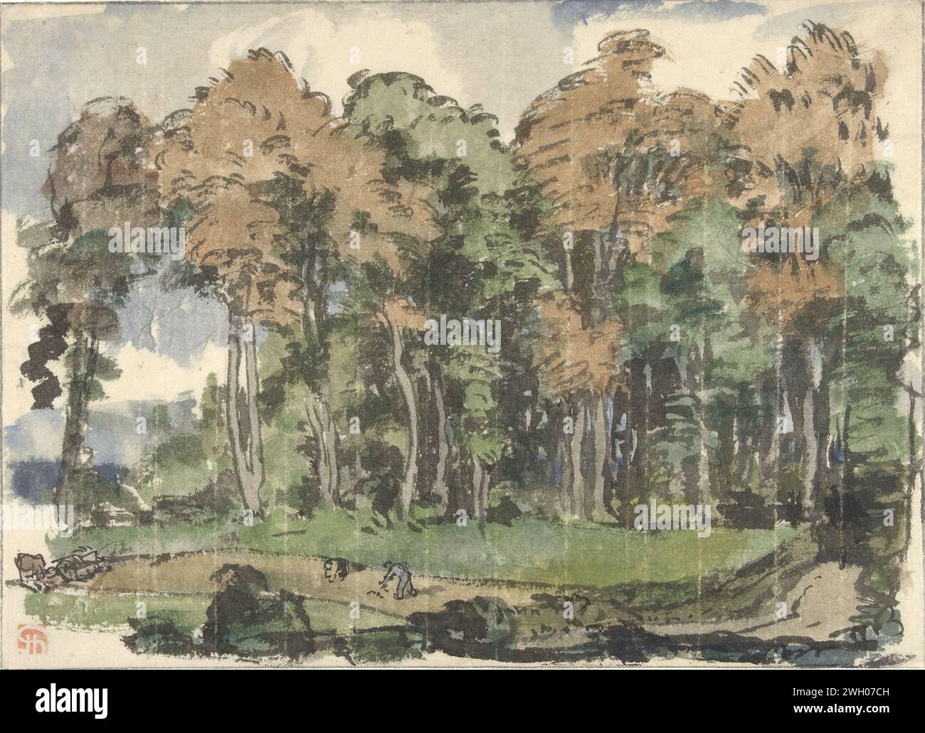 Road on a forest edge, with landmen at work, Jules Chadel, 1880 - 1942 ...