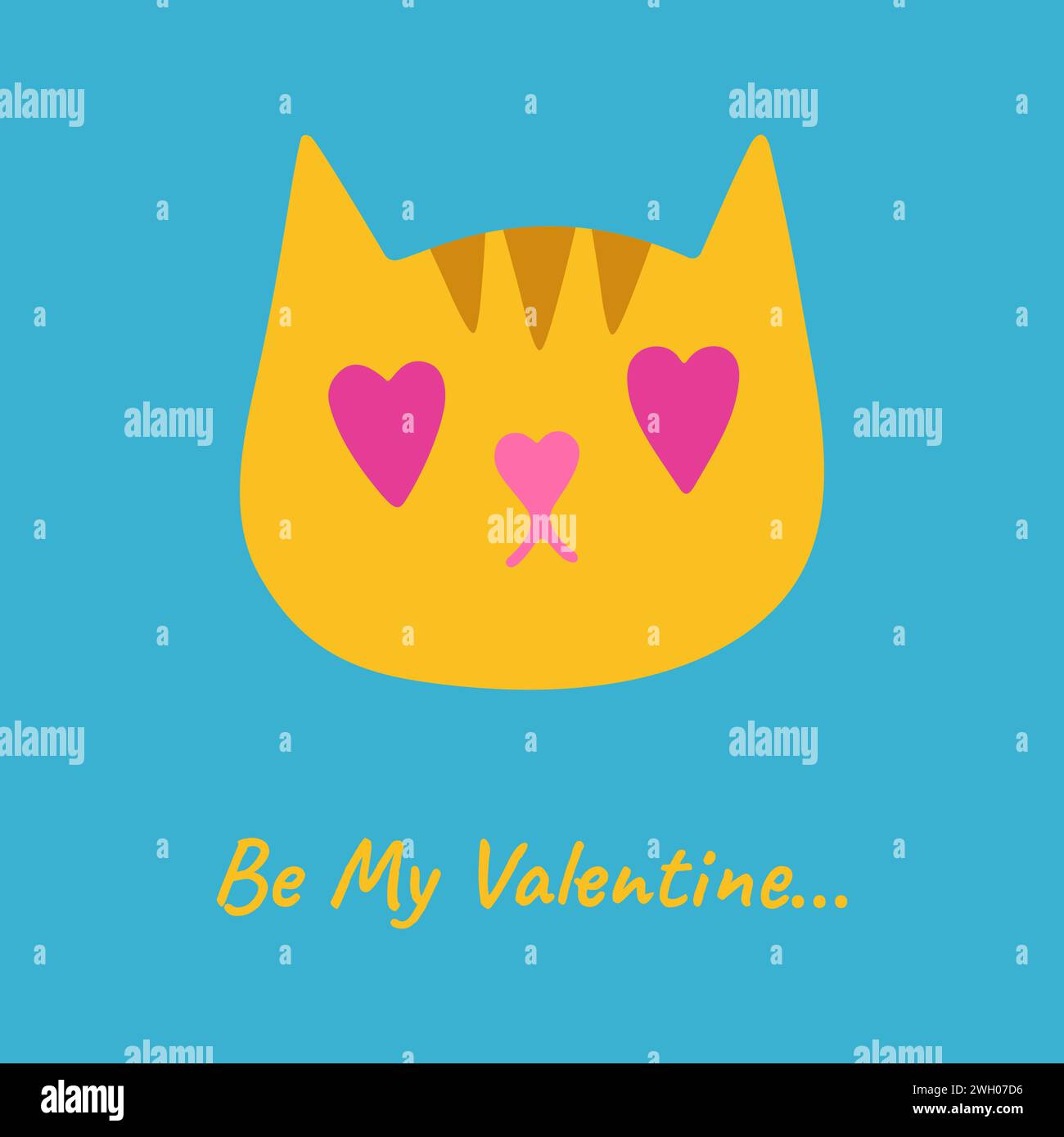 Valentines Day card with cat cartoon style. Kitten character for ...