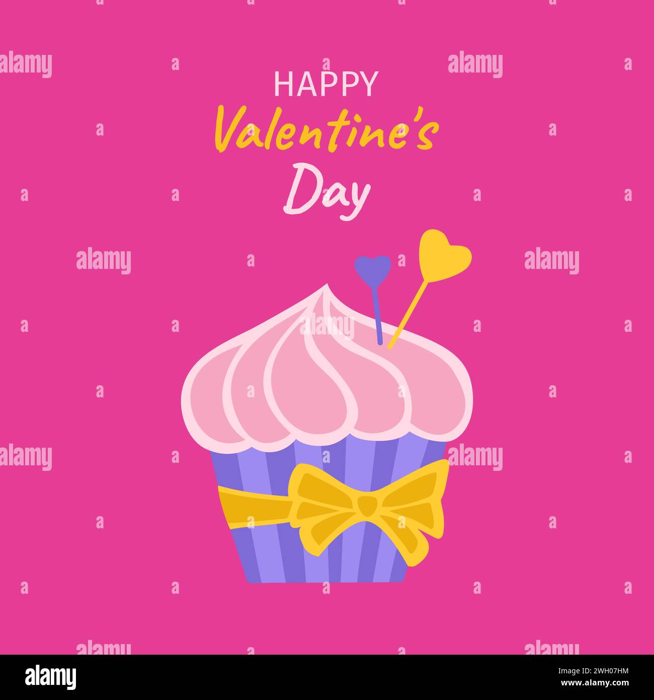 Valentines Day card with cupcake cartoon style. Sweet muffin with cream ...