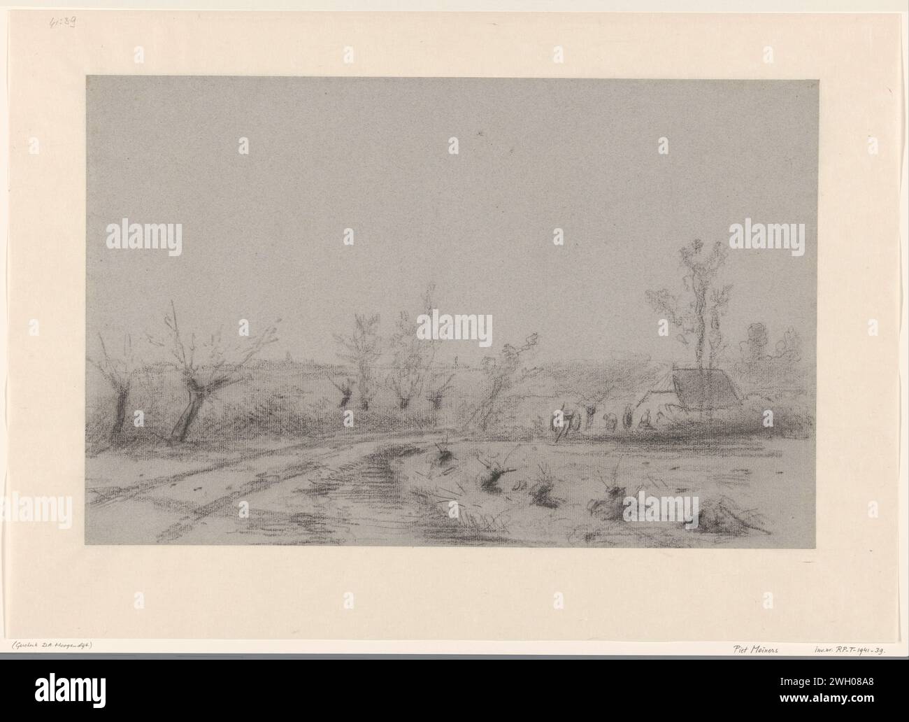 Landweg with Knotwilgen, Piet Meiners, 1867 - 1903 drawing paper. chalk ...