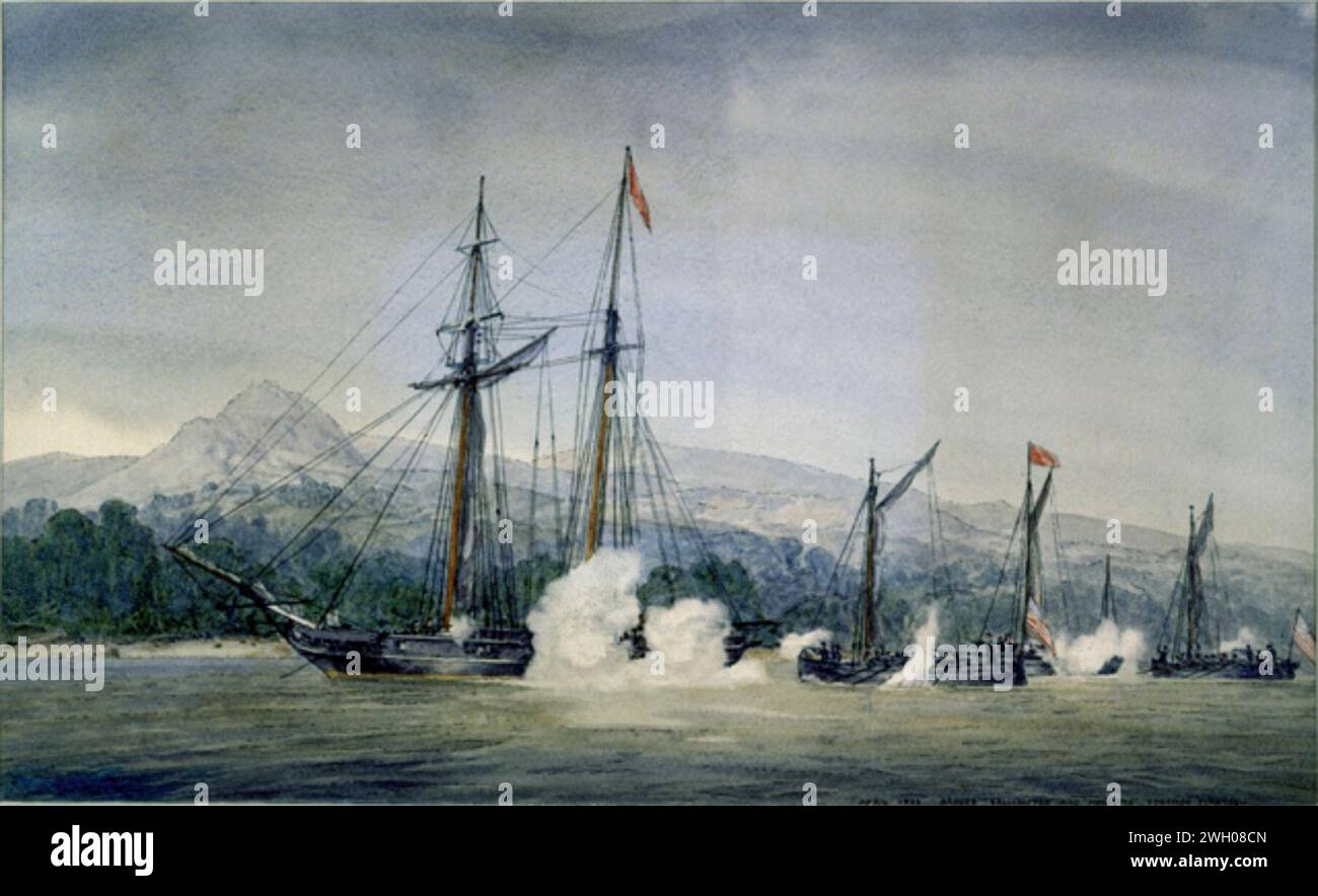 Barges Gallinipper and Mosquito destroy Pirates April 1823 (1940.0483. ...