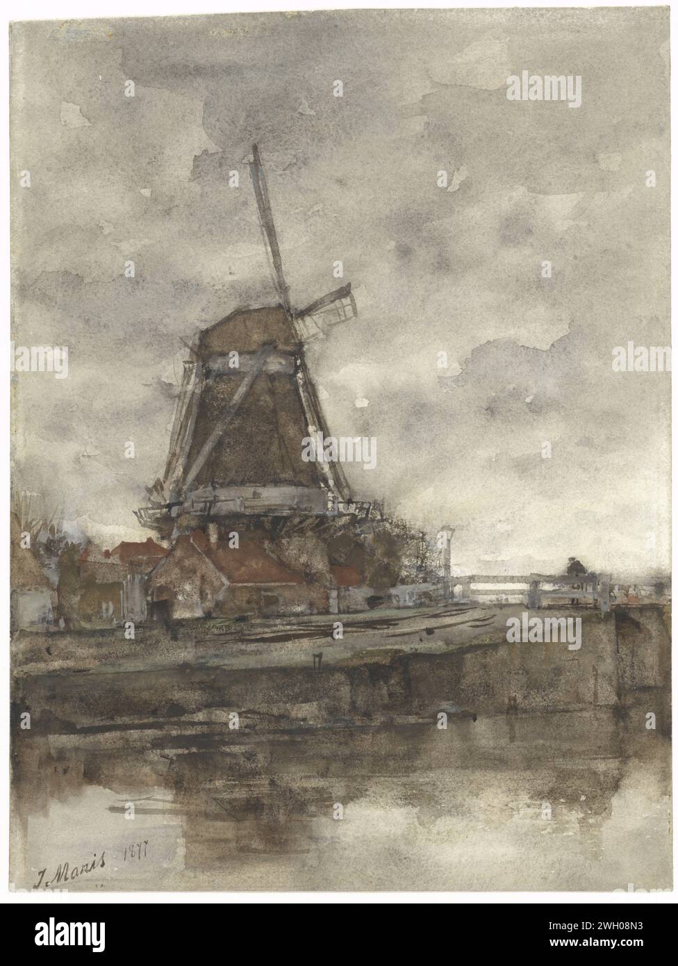 Mill and the bridge at the Noord-West-Buitensingel in The Hague, Jacob ...