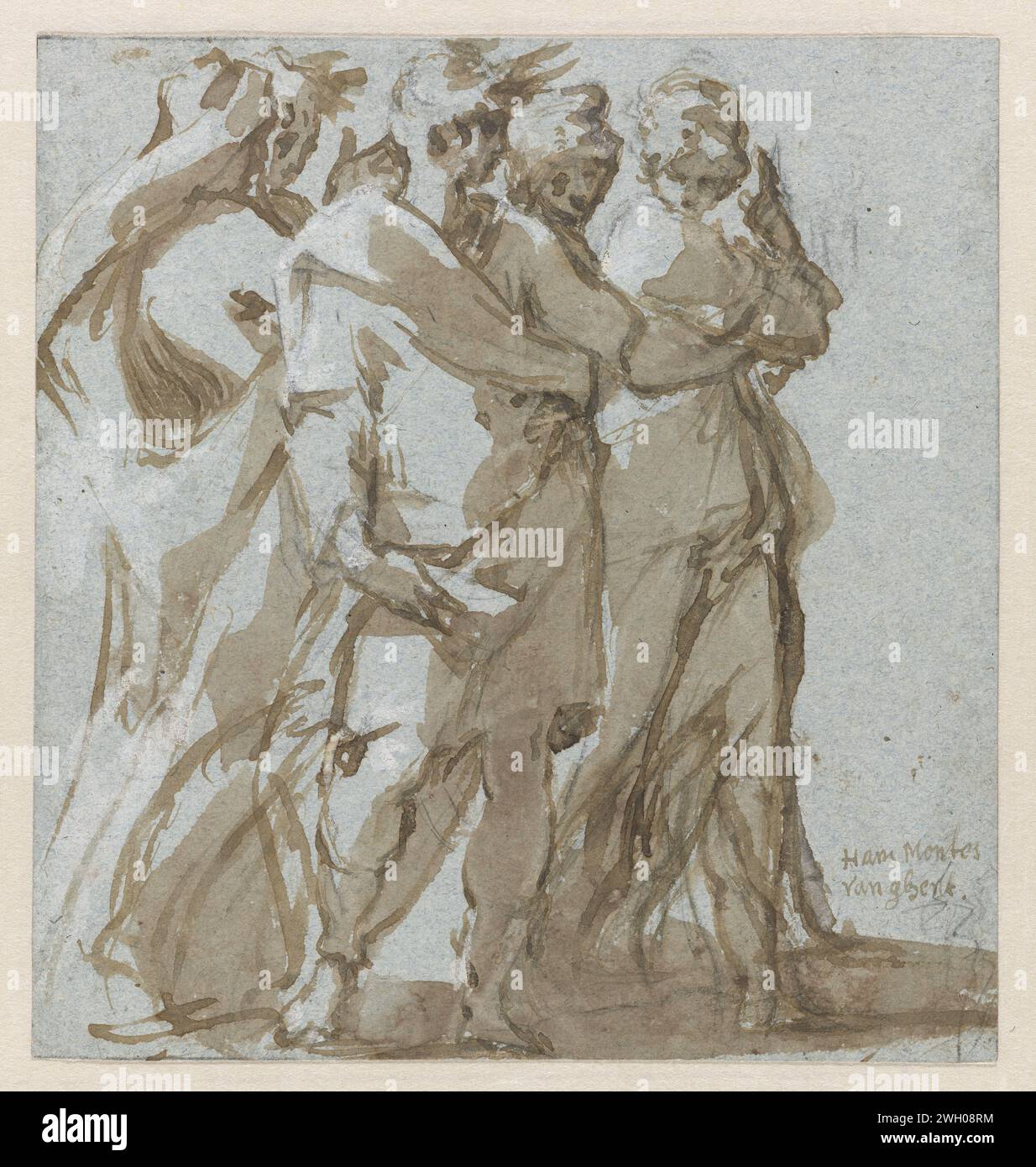 Five standing figures, c. 1550 - c. 1600 drawing paper. paint (coating ...