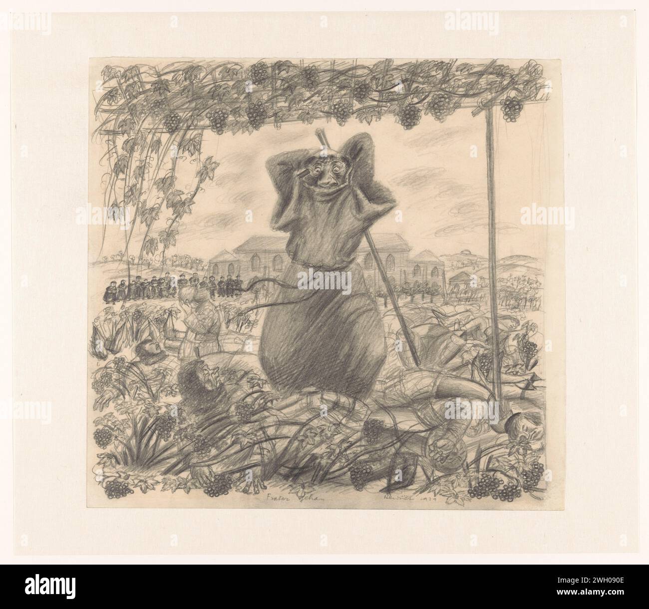 Brother Johan, Henk Henriët, 1939 drawing Monk in a vineyard that holds ...