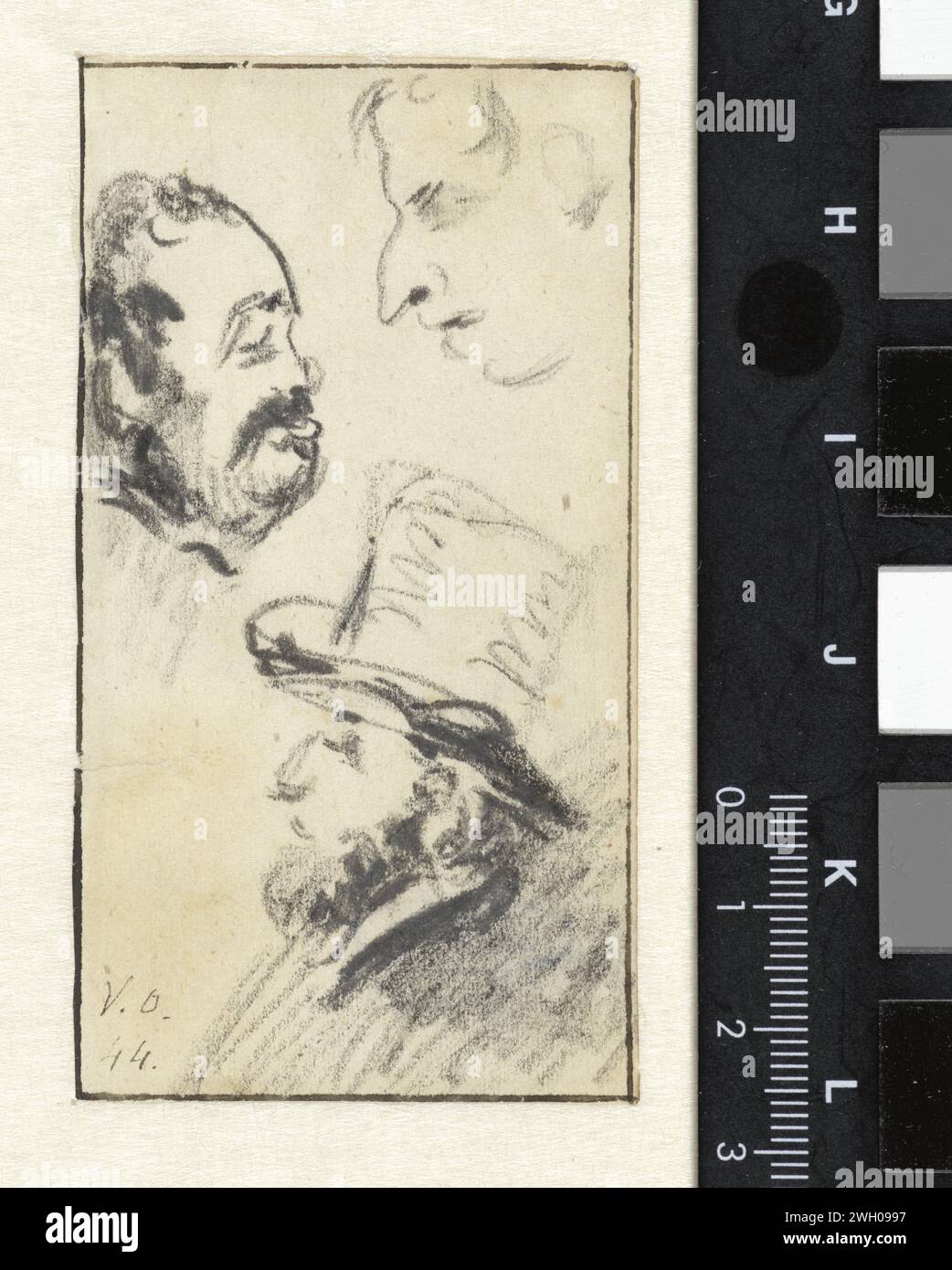 Three men's heads, Georgius Jacobus Johannes van Os, 1844 drawing paper ...