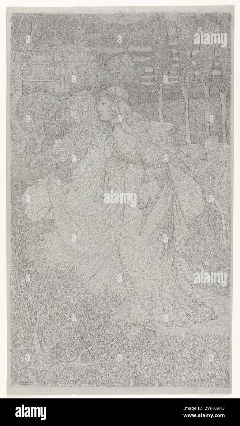 Pelleas and Mélisande, Etienne Bosch, c. 1893 drawing prepared paper ...