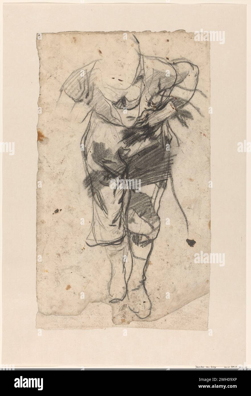 Figure bent forward, Jac van Looij, 1865 - 1930 drawing paper. chalk ...