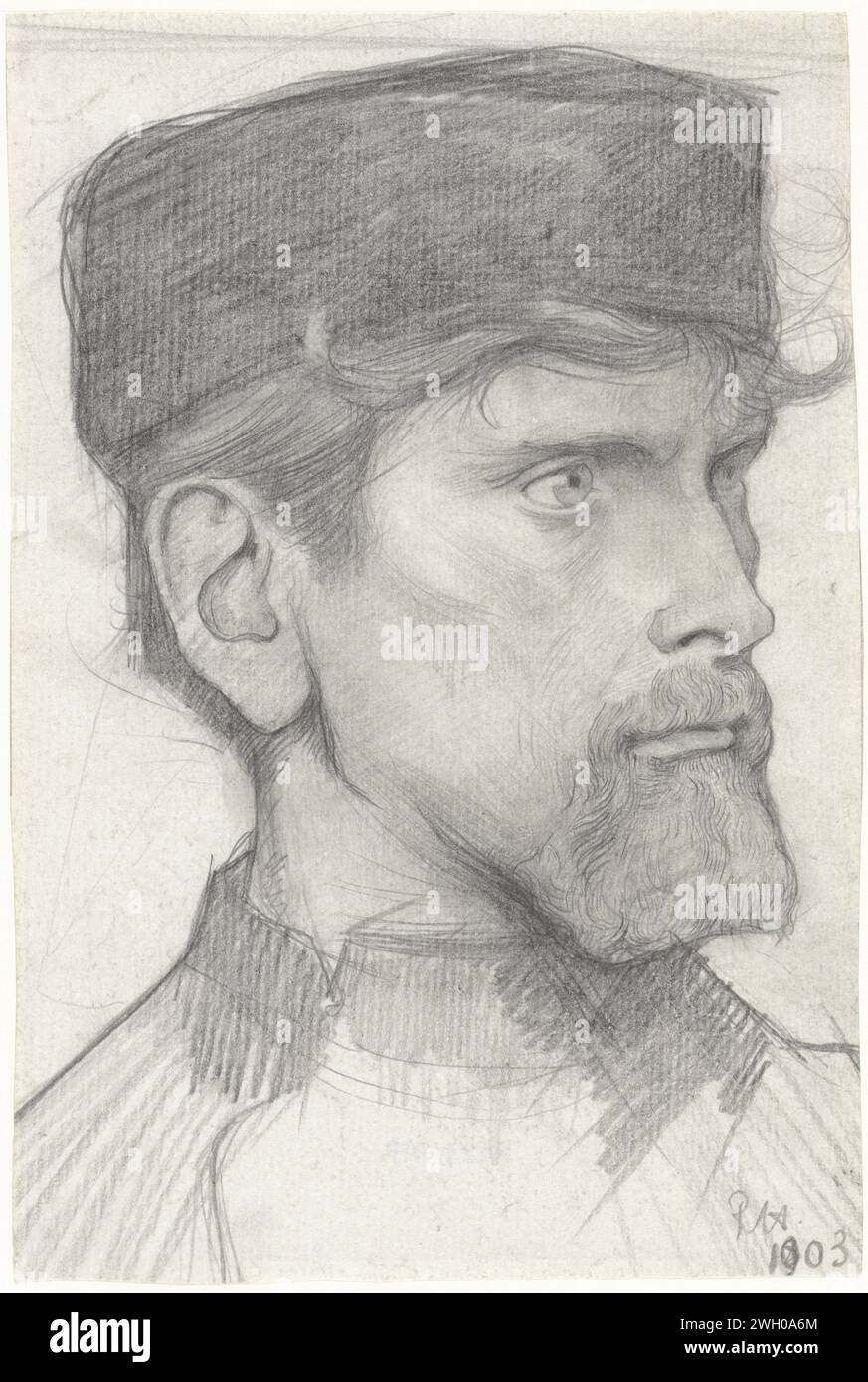 Kop of a man with a hat, Richard Nicolaüs Roland Holst, 1903 drawing ...