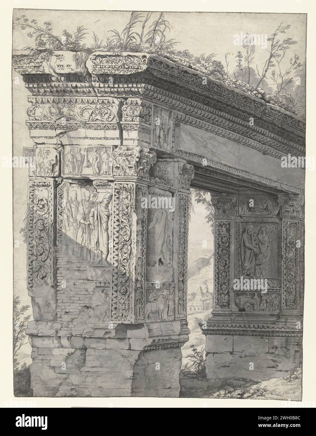 Roman triumph arch, Willem Romeyn, 1634 - 1694 drawing paper brush ...