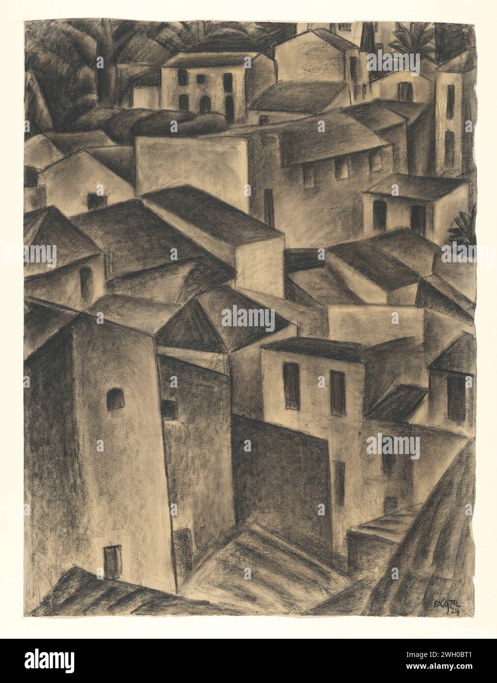 Face in an Italian village, Leo Gestel, 1924 drawing paper. chalk ...