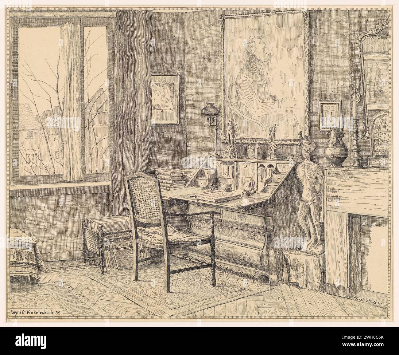 Interior of Mrs. Johanna Henriëtte Besier, H. de Booy, 1941 drawing ...