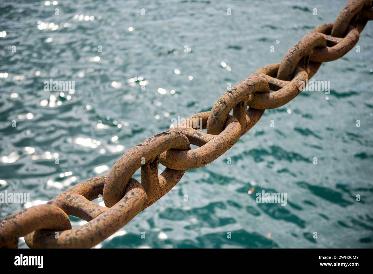 Rusty ship chain anchor in sea water abstract background Stock Photo ...